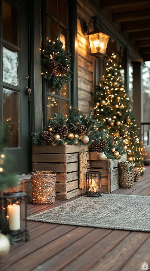 Elegantes Hauseingang Weihnachtsdeko Weinkiste Bilder